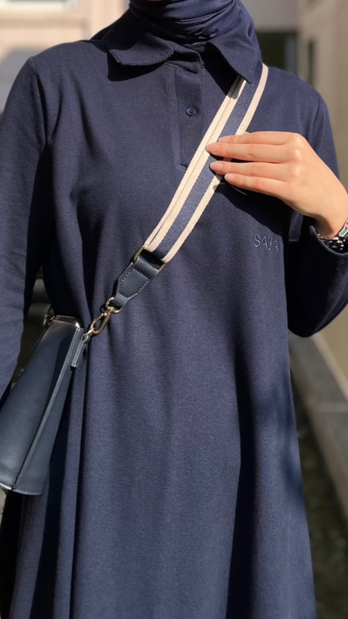 Navy Blue Lacoste Dress – Saba Collection
